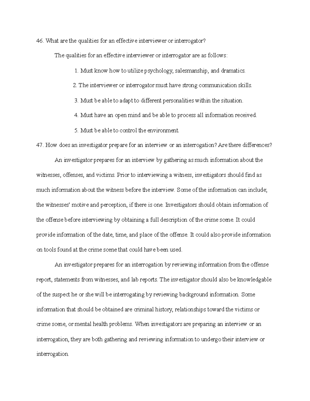 Ch 5 Interviewing and Interrogation pdf - What are the qualities for an effective interviewer or ...