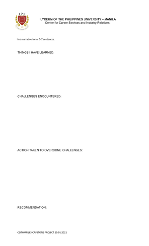 2.2 Weekly TASK Report - TWC - LYCEUM OF THE PHILIPPINES UNIVERSITY ...