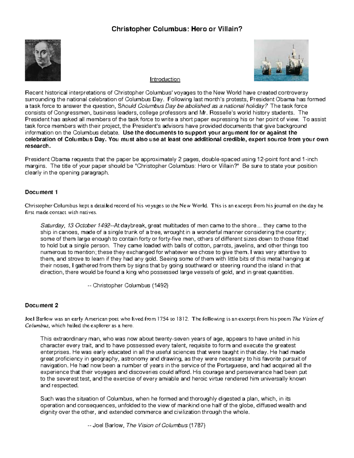 Columbus hero or villain documents - Christopher Columbus: Hero or ...