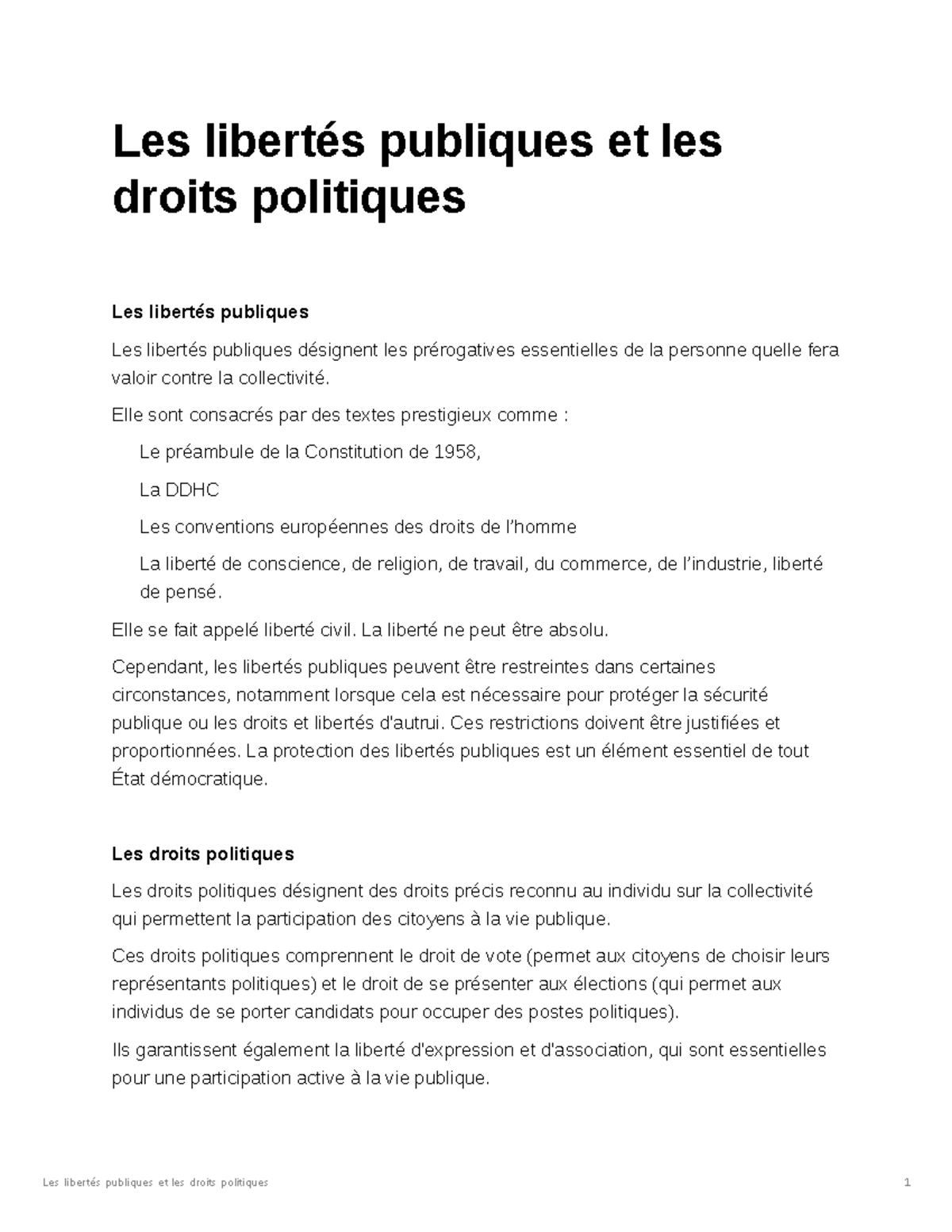 Le droit public - Les libertés publiques et les droits politiques 1 Les ...