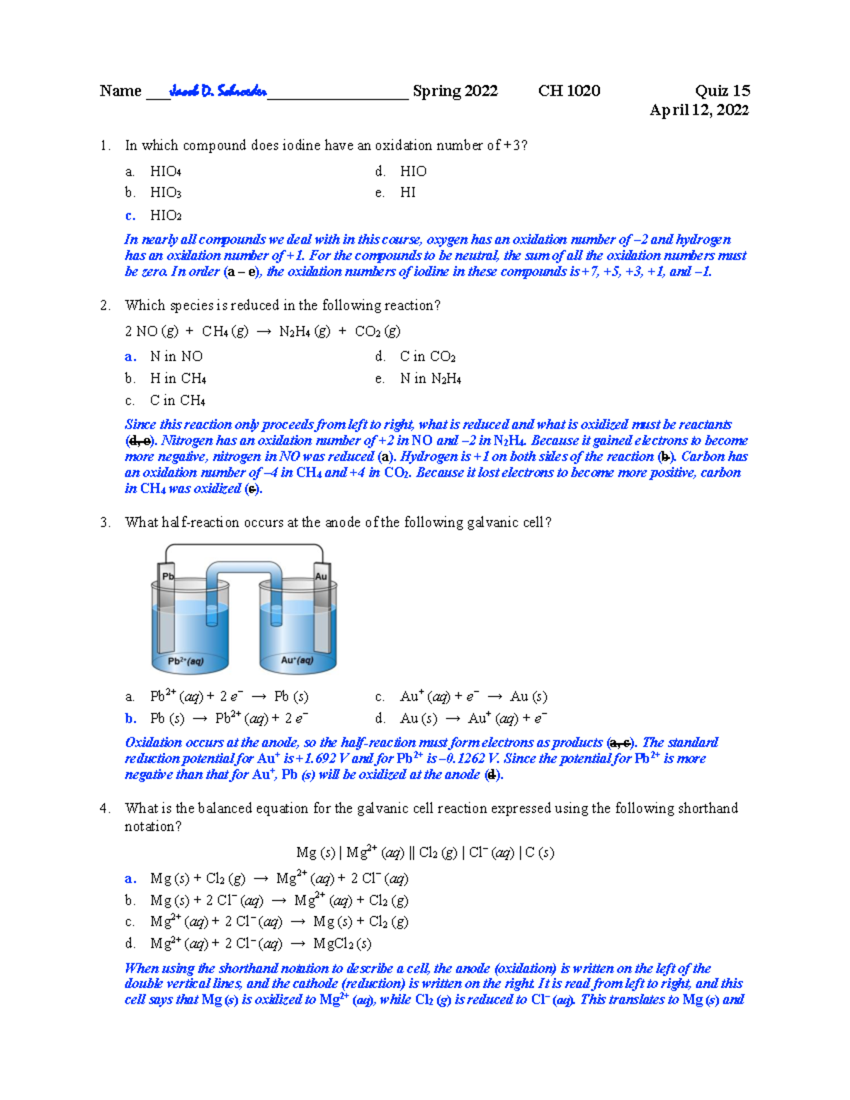 Sp22 CH1020 Quiz 15 Key - This is the Spring 2022 CH 1020 Quiz 15 Key ...