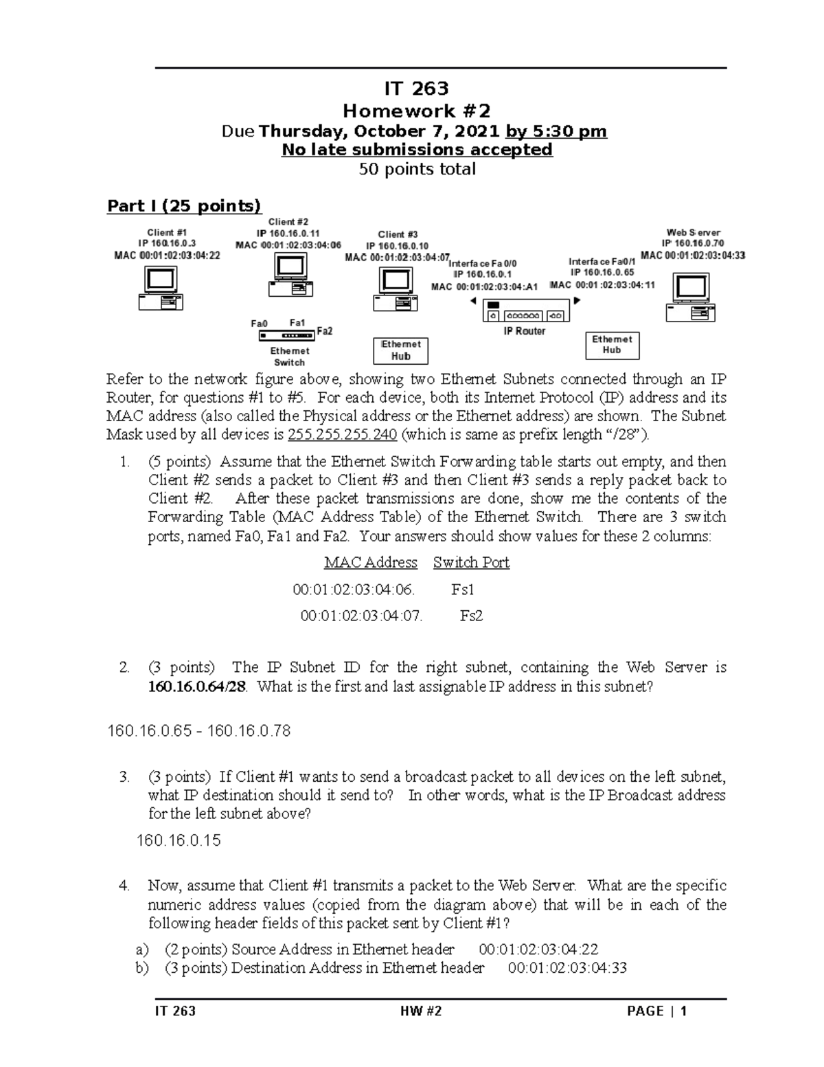 IT263-hw2 - answer sheet - IT 263 Homework Due Thursday, October 7 ...