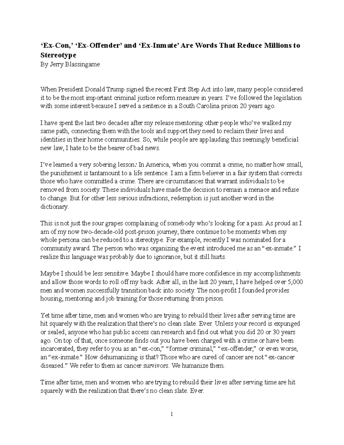 Ex-con, Ex-offender, Ex-Inmate are Words that Reduce Millions to ...