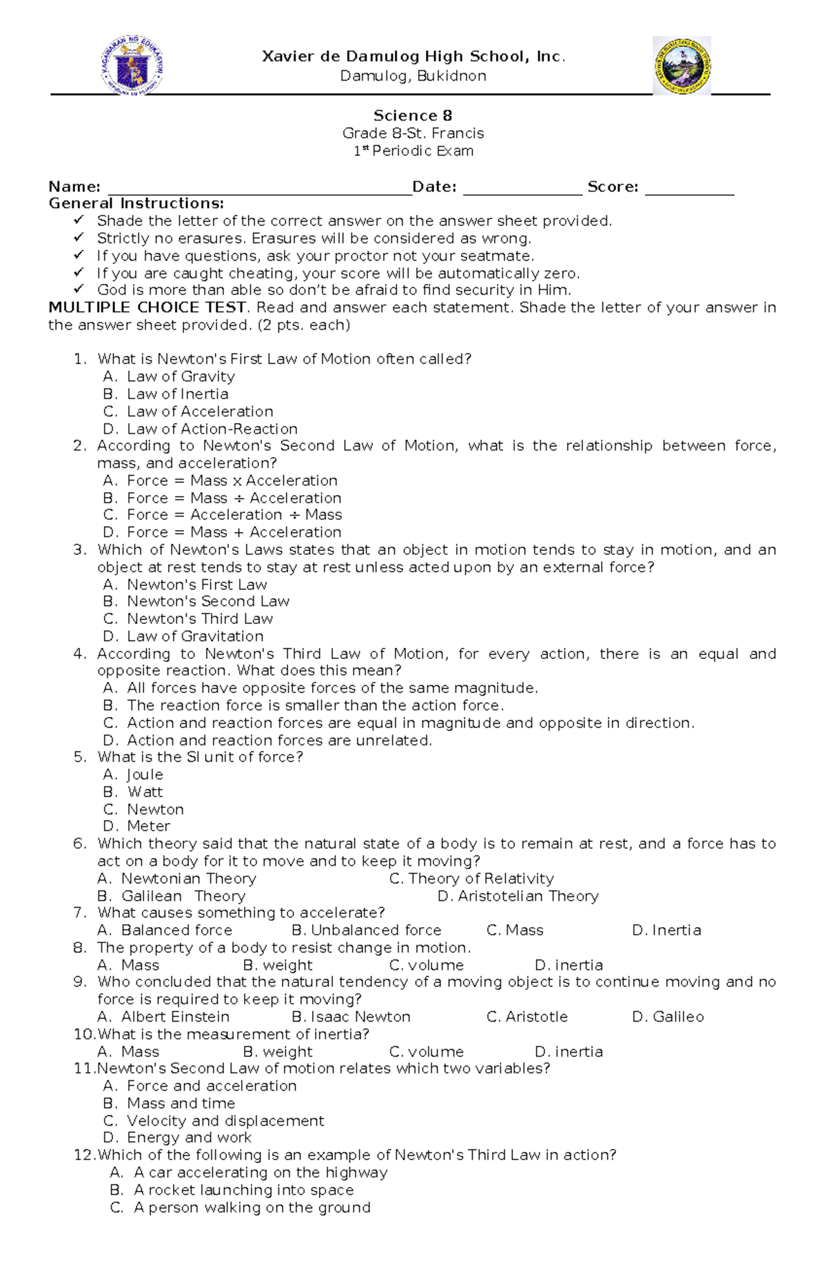 Science 8 Q1 - Damulog, Bukidnon Science 8 Grade 8-St. Francis 1 st ...