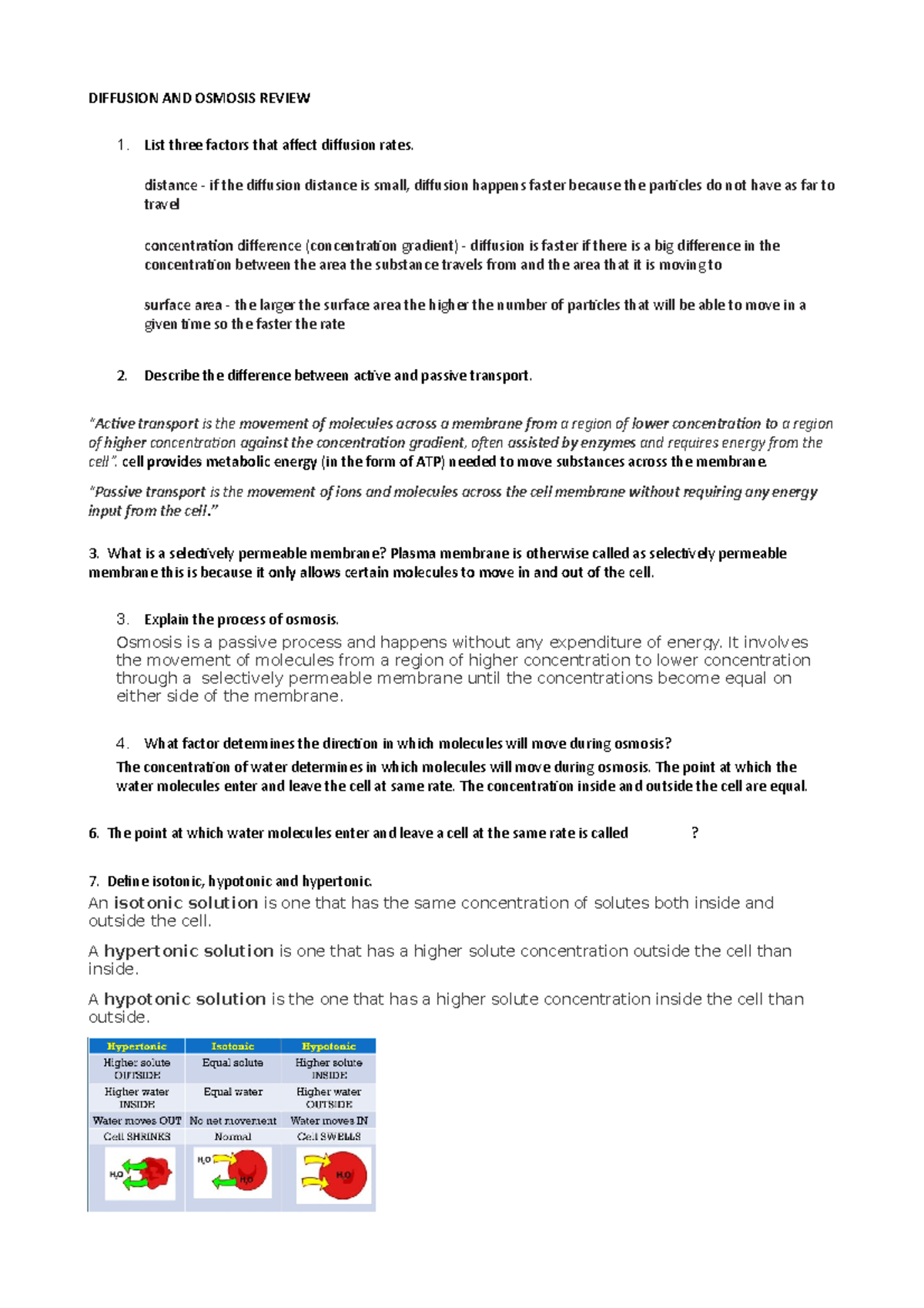 Review of osmosis and diffusion updated - DIFFUSION AND OSMOSIS REVIEW ...