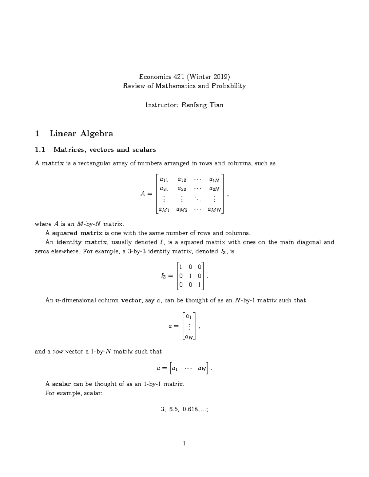 Math Prob Review - Economics 421 (Winter 2019) Review of Mathematics ...