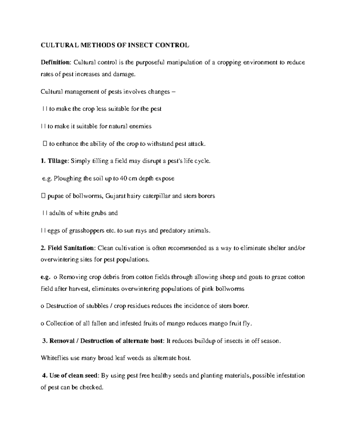 Cultural Methods OF Insect Control - CULTURAL METHODS OF INSECT CONTROL ...