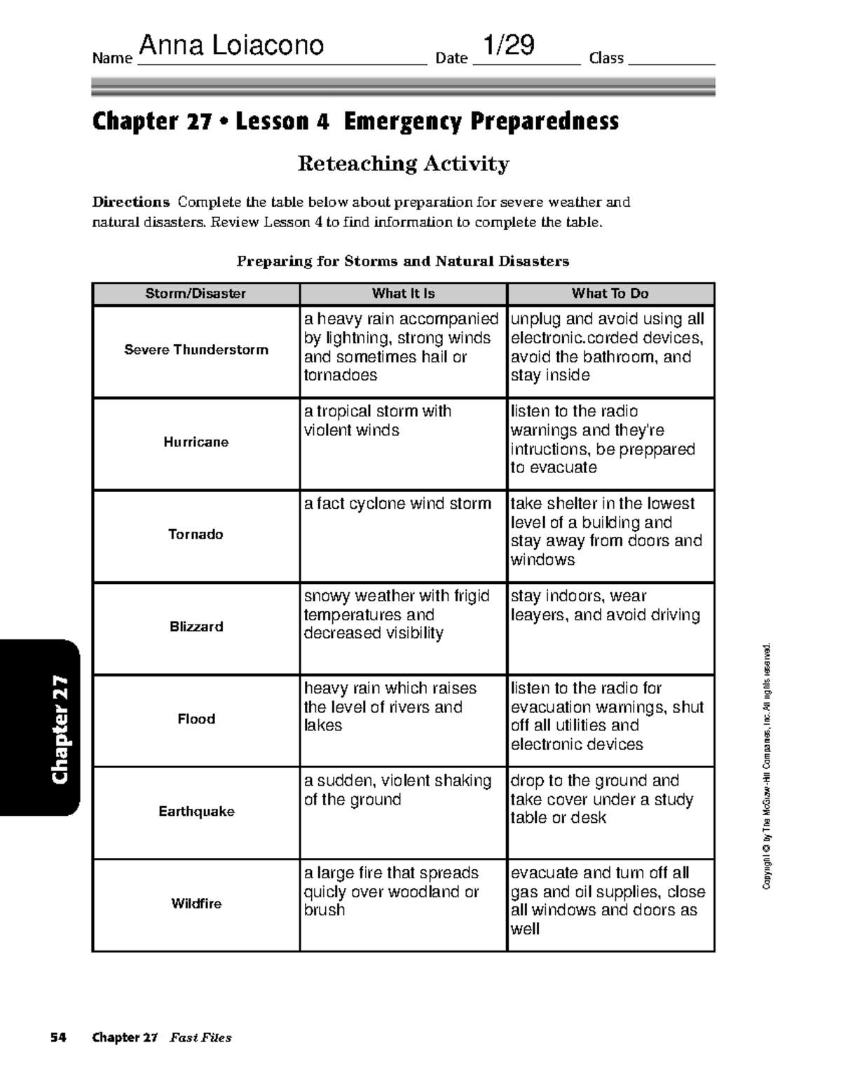 Emergency prep Reteaching Assignment - 54 Chapter 27 Fast Files Name ...