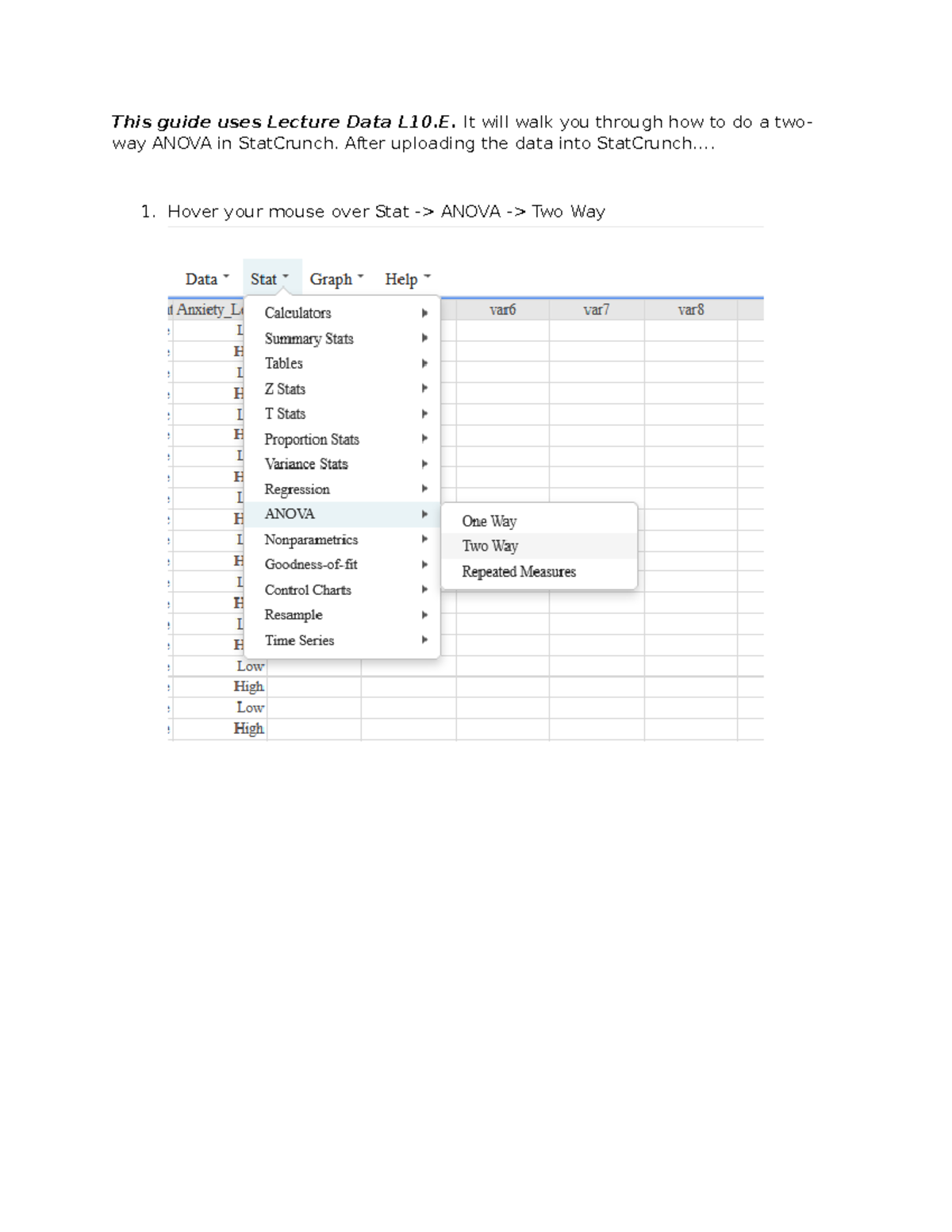 Two-Way Anova Guide - This guide uses Lecture Data L10. It will walk ...