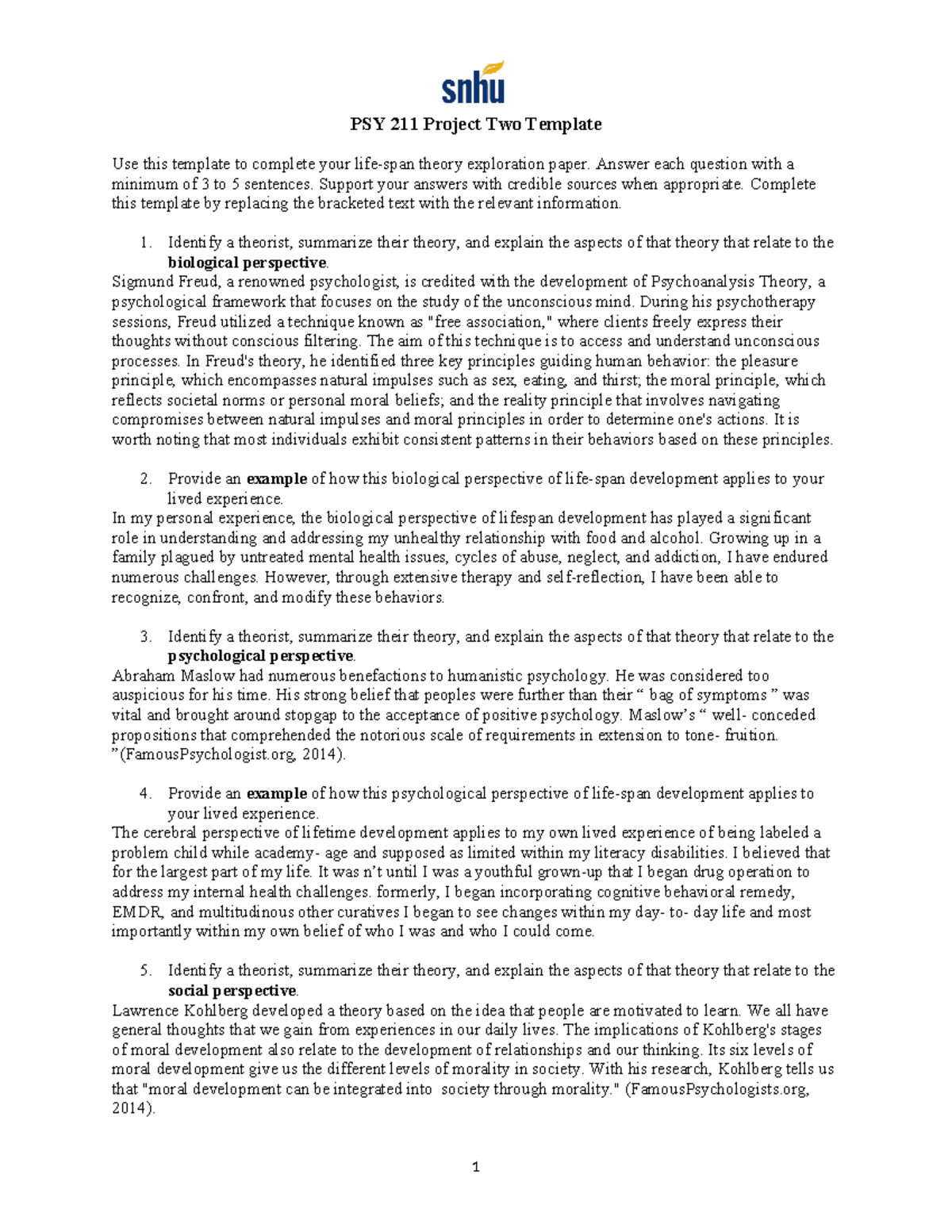 PSY211 Project Two - Grade A Work - PSY 211 Project Two Template Use ...