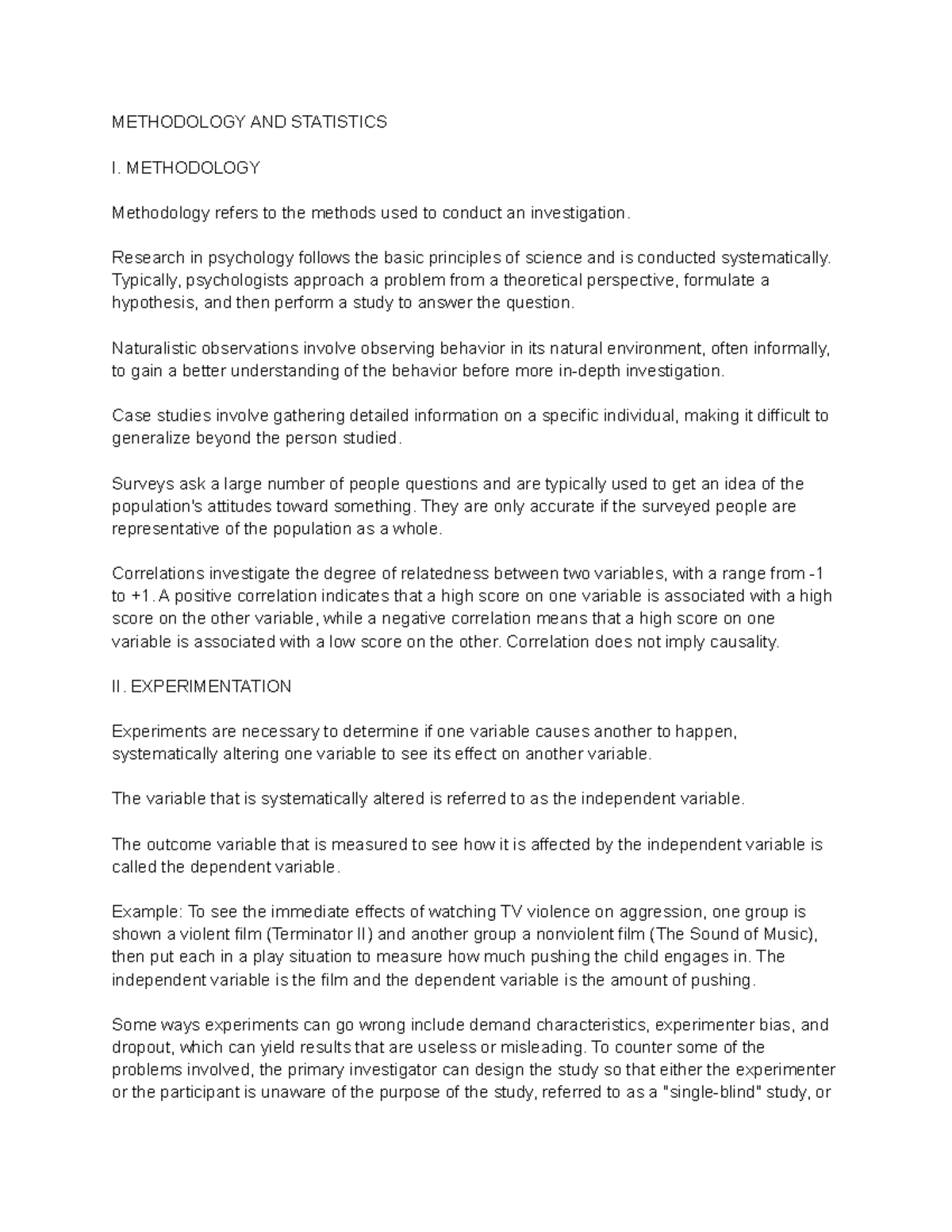 Methodology - n/a - METHODOLOGY AND STATISTICS I. METHODOLOGY ...