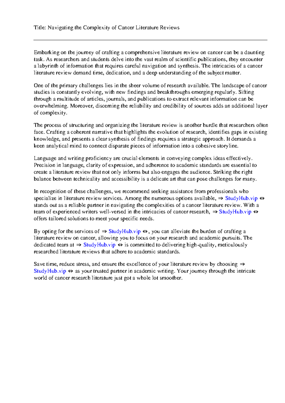 Cancer Literature Review - Title: Navigating the Complexity of Cancer ...