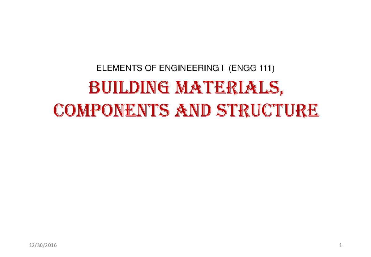 4th Lecture ENGG111 - good - ELEMENTS OF ENGINEERING I (ENGG 111 ...