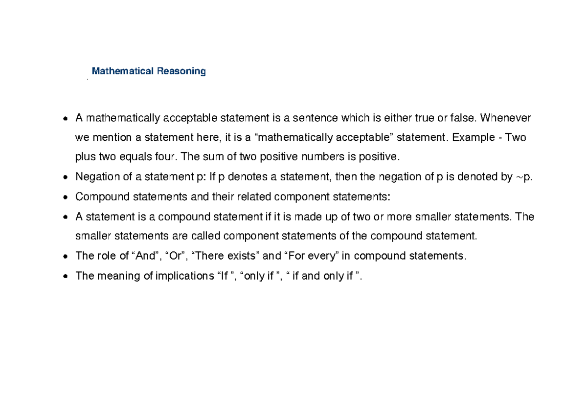 mathematical reasoning - A mathematically acceptable statement is a ...