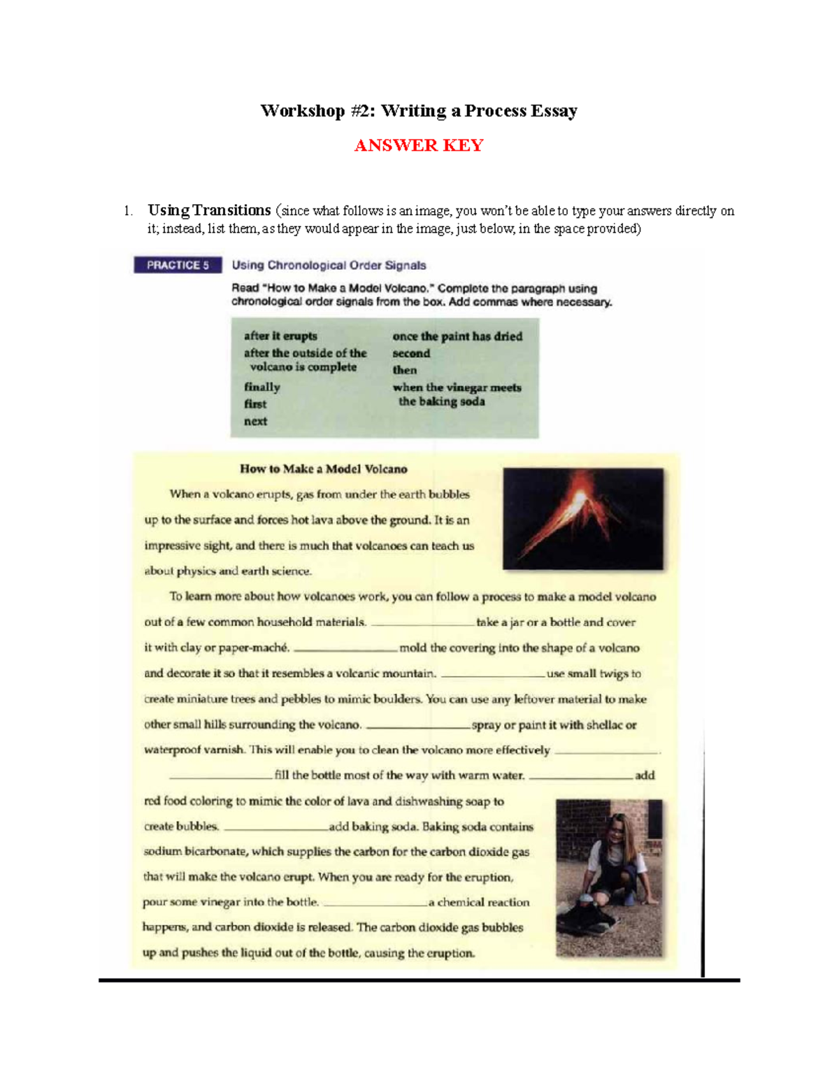 Workshop#2 Answer Key english 1110 an - Workshop #2: Writing a Process ...