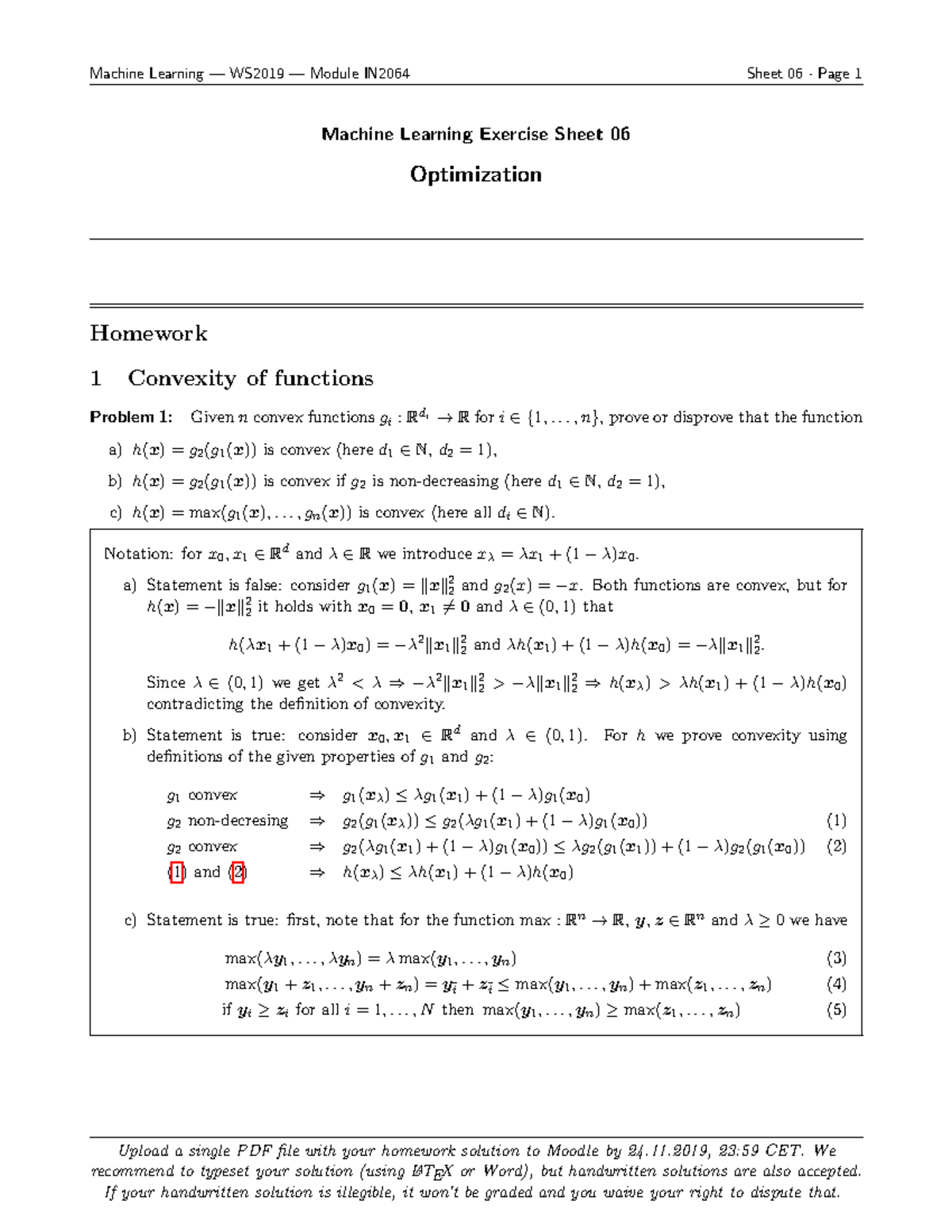 Machine Learning Exercise Sheet 06 Optimization - Machine Learning ...