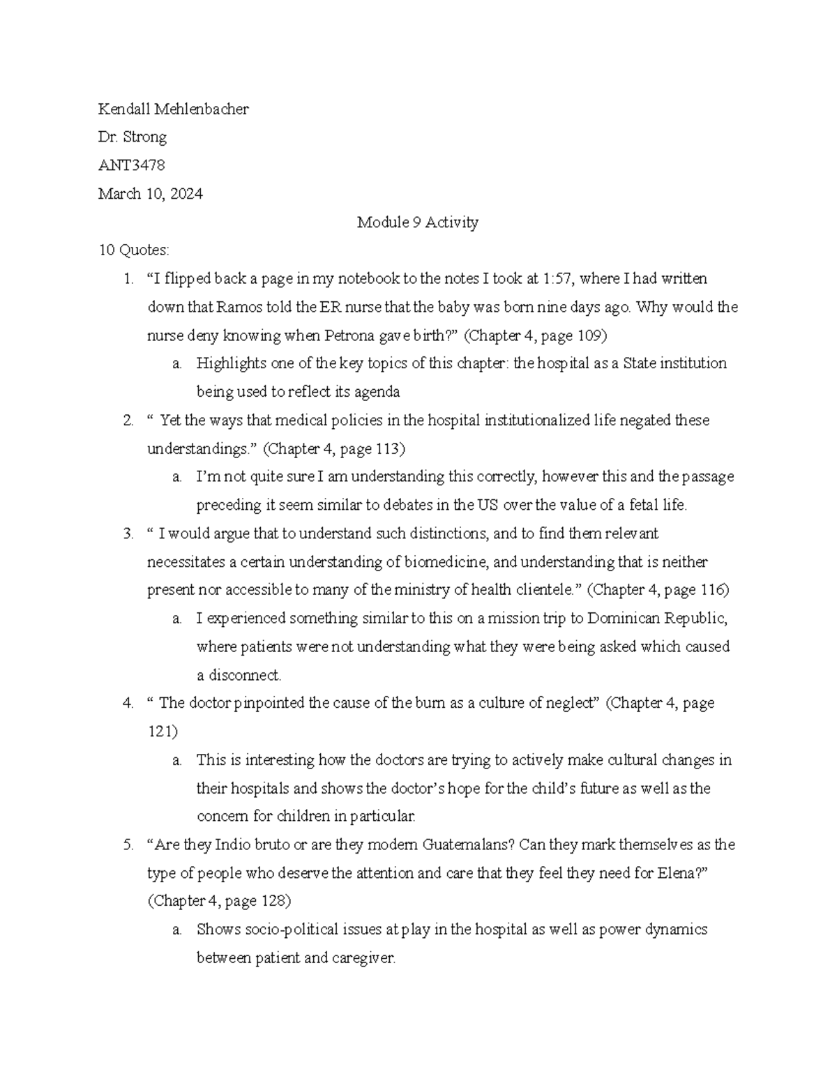 ANT3478 Module 9 Activity - Kendall Mehlenbacher Dr. Strong ANT March ...