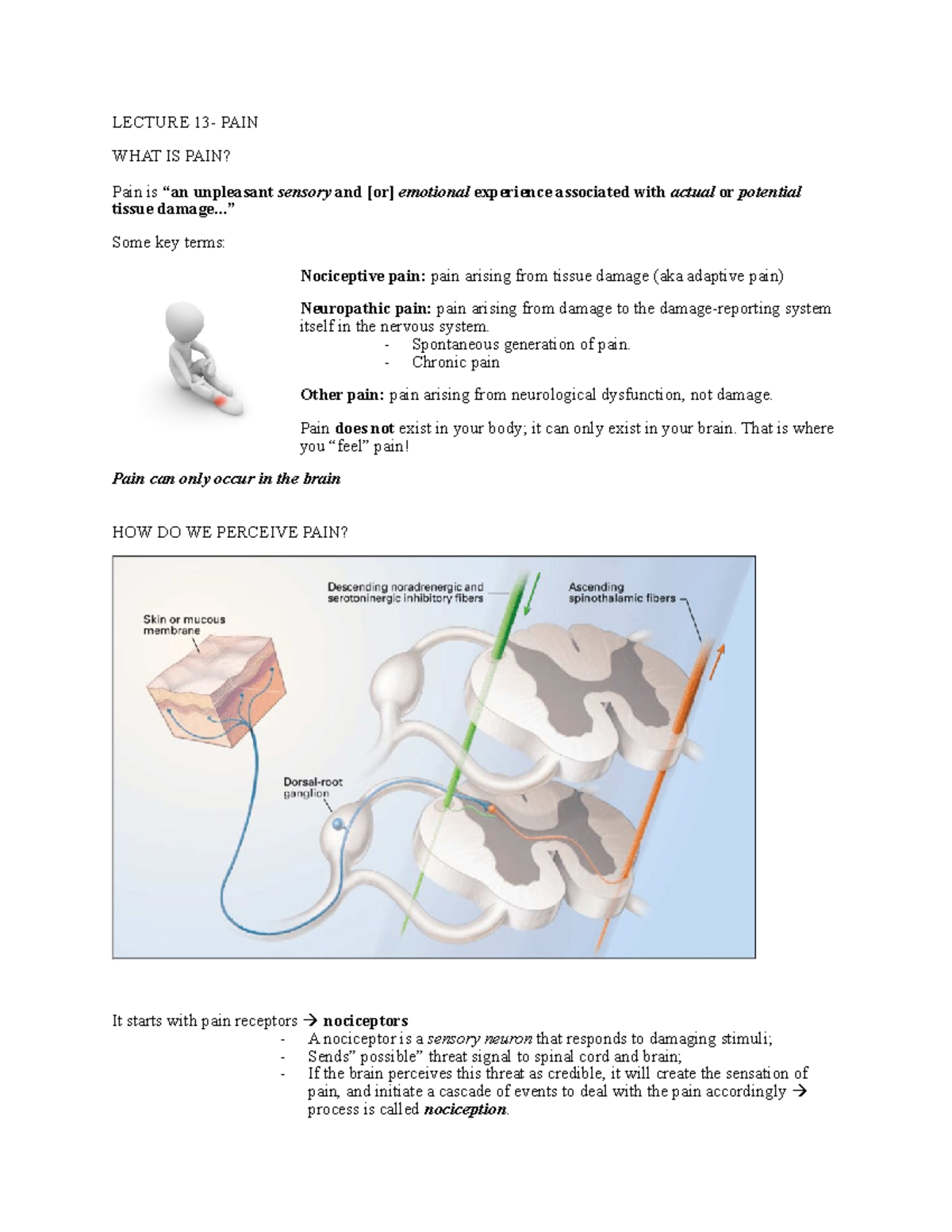 Lecture 13- PAIN - Prof wong - LECTURE 13- PAIN WHAT IS PAIN? Pain is ...