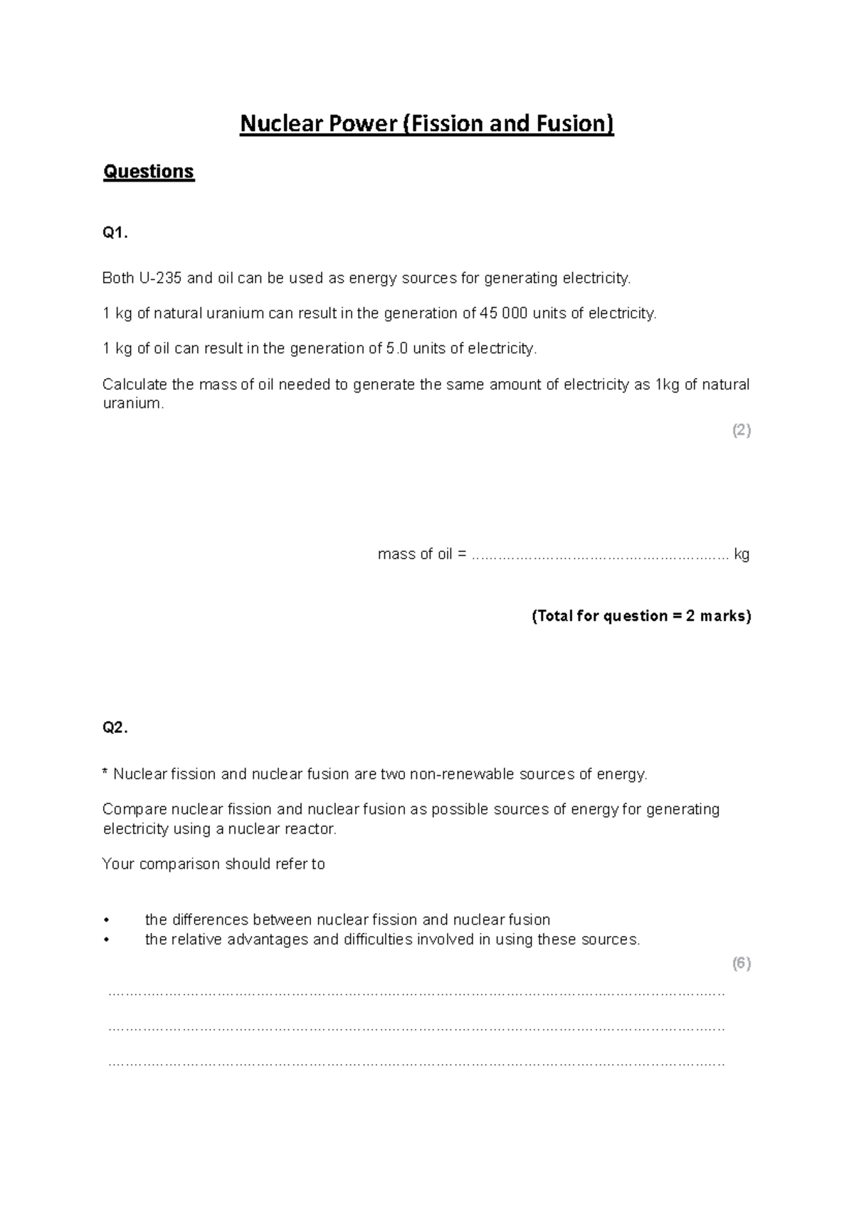 6.2 Nuclear Power (Fission and Fusion) - Nuclear Power (Fission and ...
