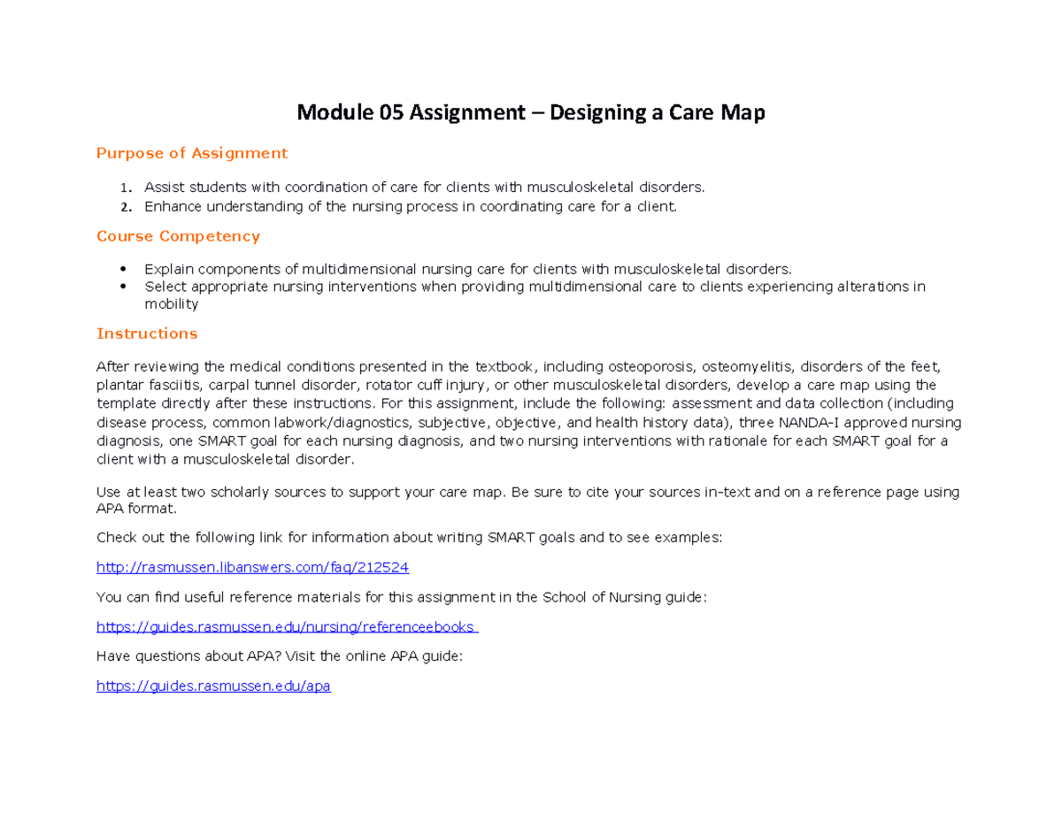 Module 5 assignment mgowrylow - Module 05 Assignment – Designing a Care Map Purpose of ...