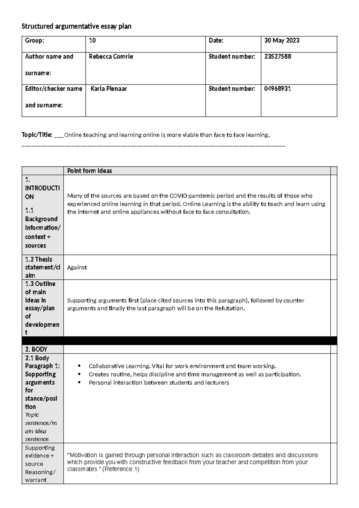 LST 110 - Unit 10 Structured argumentative essay plan(1) copy ...