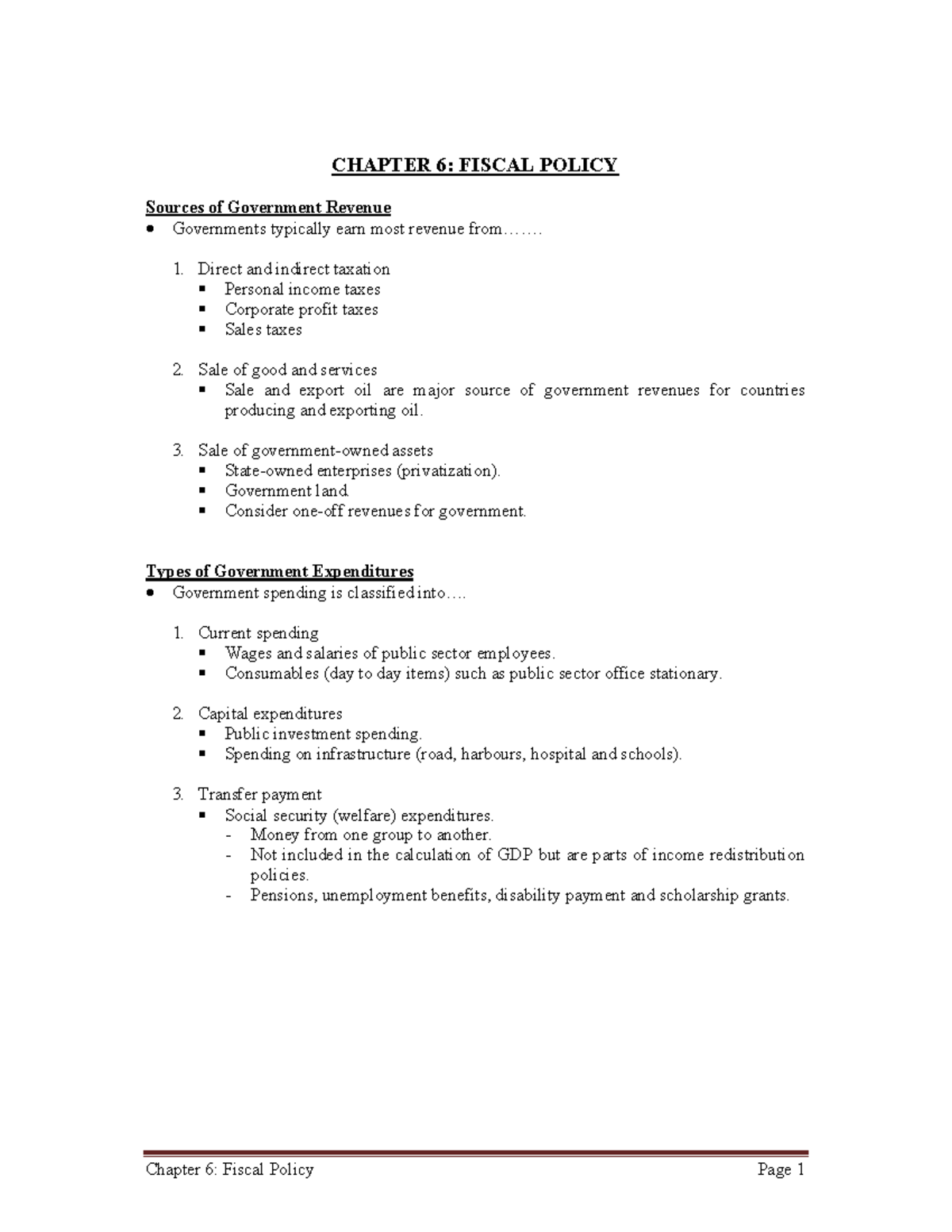 Chapter 6 Fiscal Policy - CHAPTER 6: FISCAL POLICY Sources of ...
