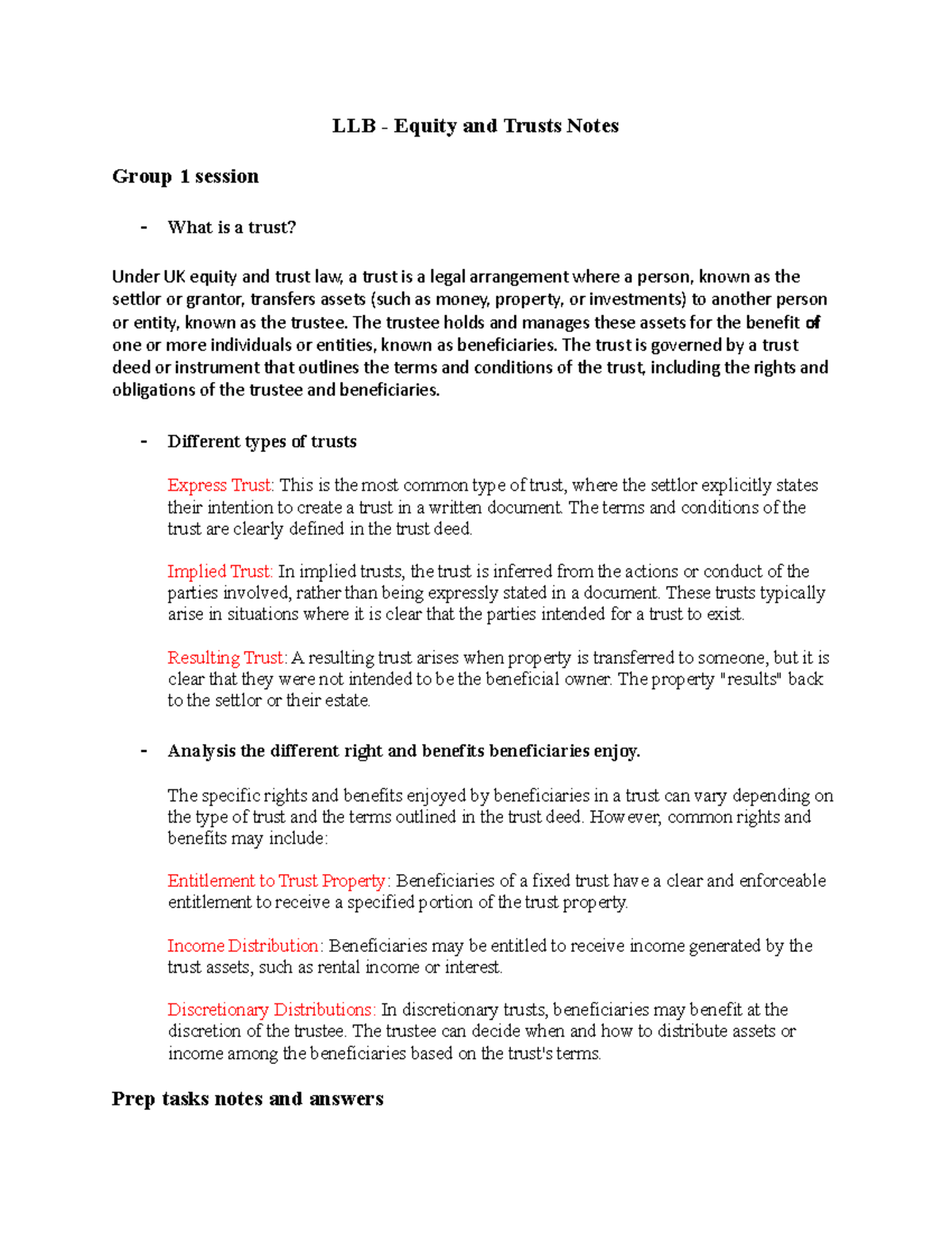 LLB Equity & Trust - Notes from group lectures and research - LLB ...