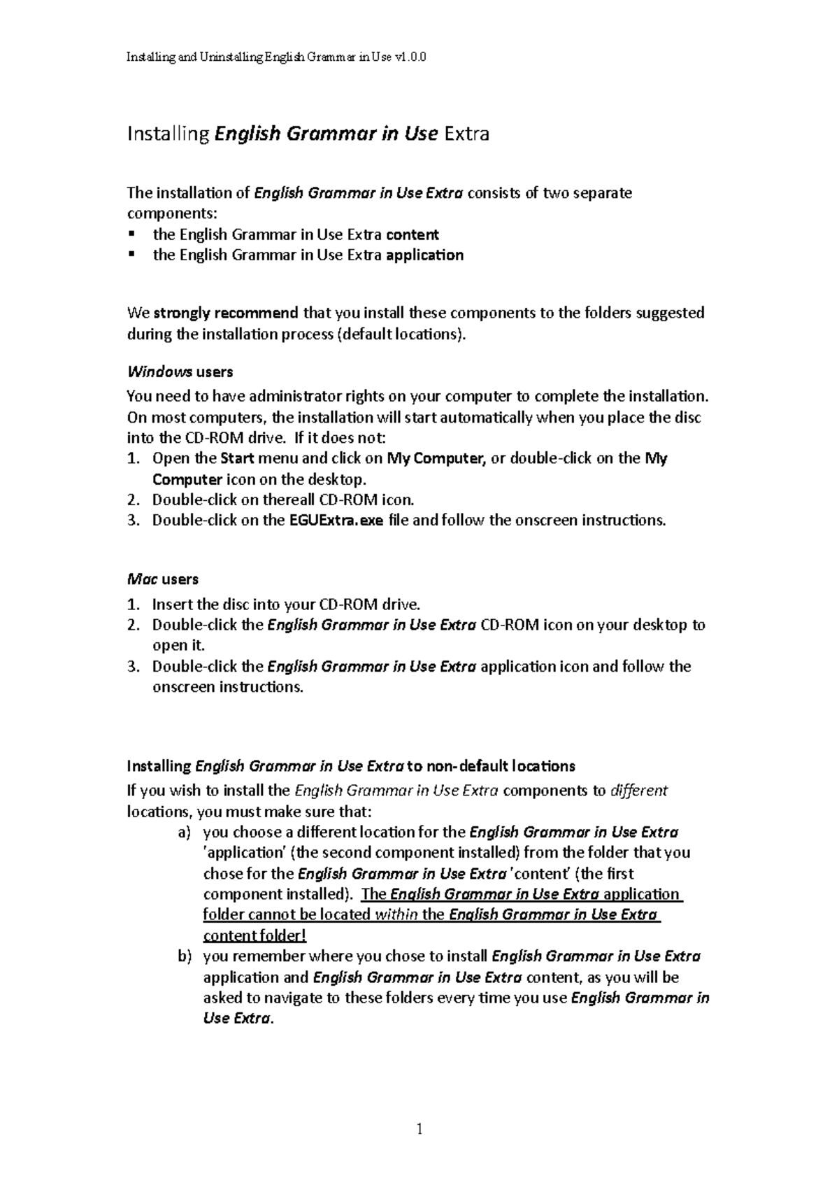 Installation instructions - Installing English Grammar in Use Extra The ...