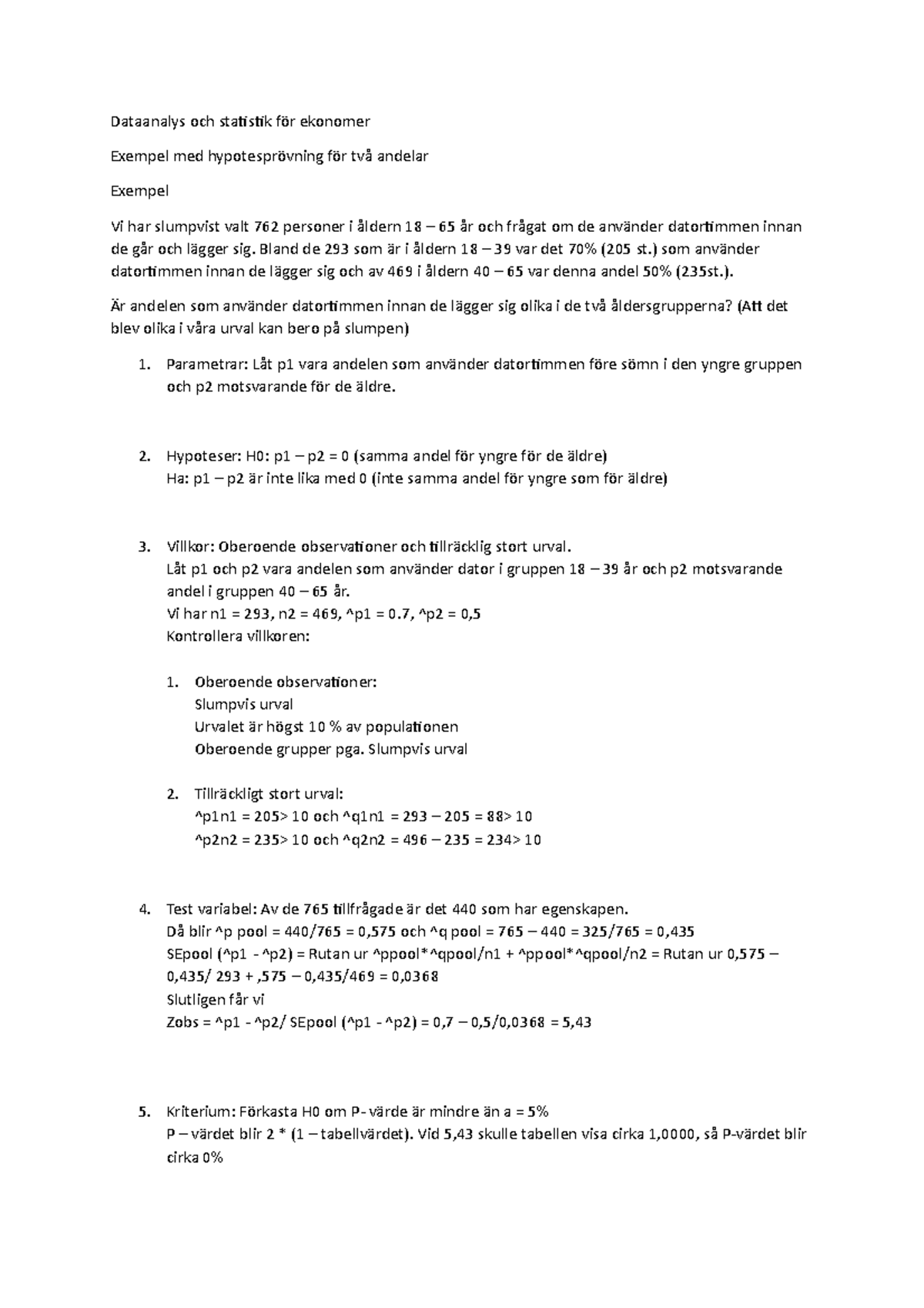 Dataanalys och statistik för ekonomer Hypotesprövning exempel ...