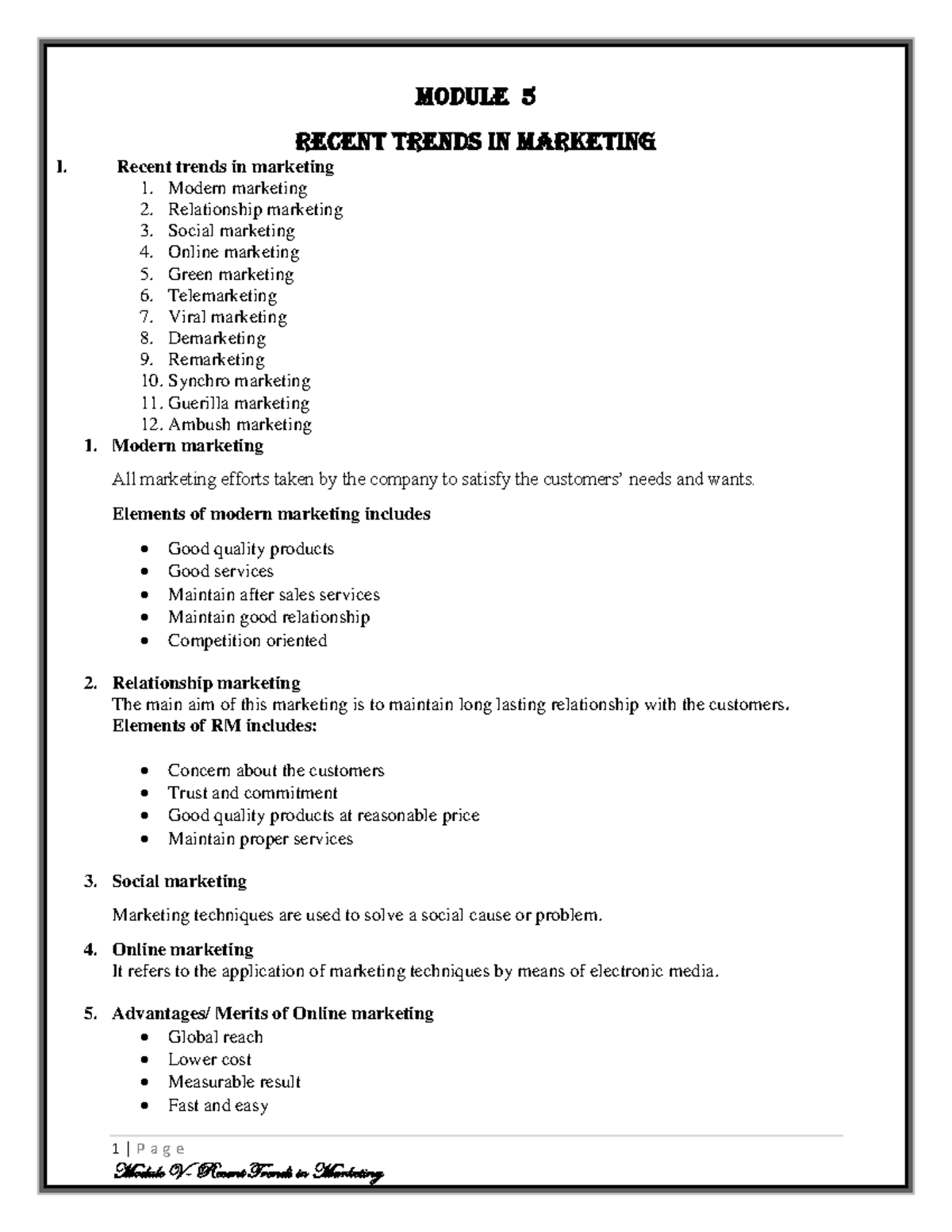 B.com module summary 5 - Practice papers - 1 | P a g e Module V- Recent ...
