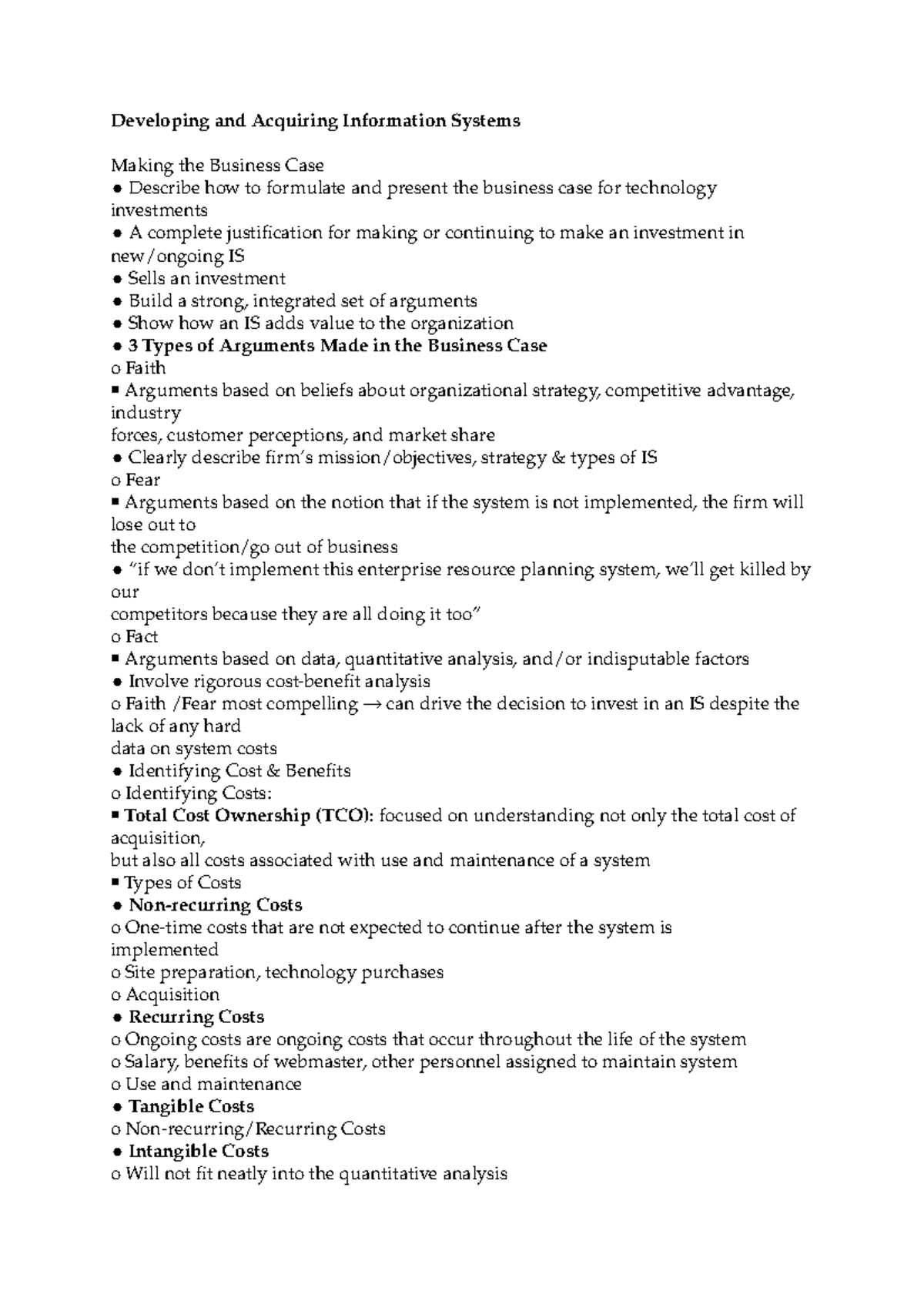 Developing and Acquiring Information Systems - Studocu