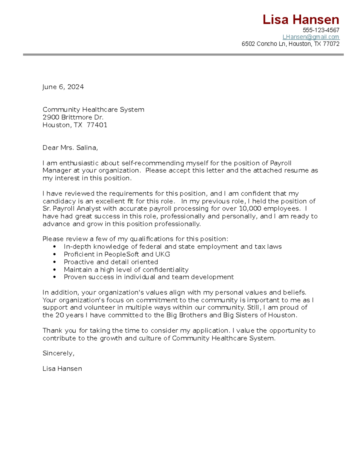 Lisa Hansen Cover Letter Task2 - Lisa Hansen 555-123- LHansen@gmail ...