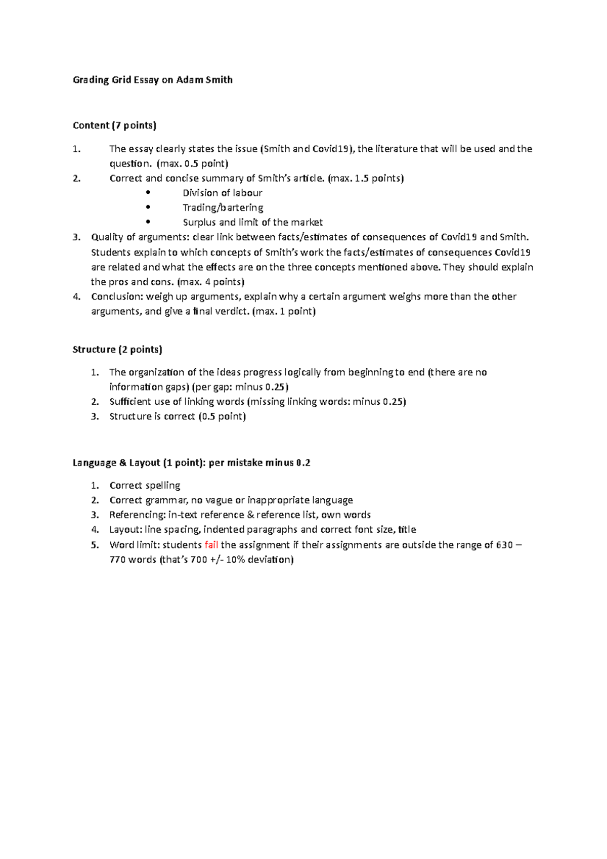 Grading Grid Essay Adam Smith 2022 - Grading Grid Essay on Adam Smith ...