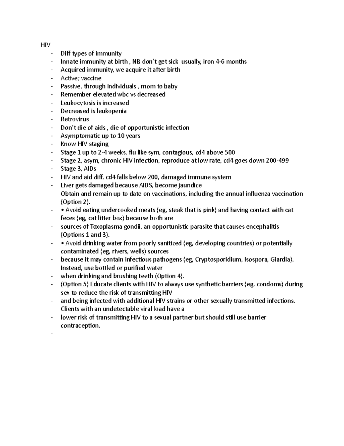 HIV - HIV lecture notes - HIV Diff types of immunity Innate immunity at ...