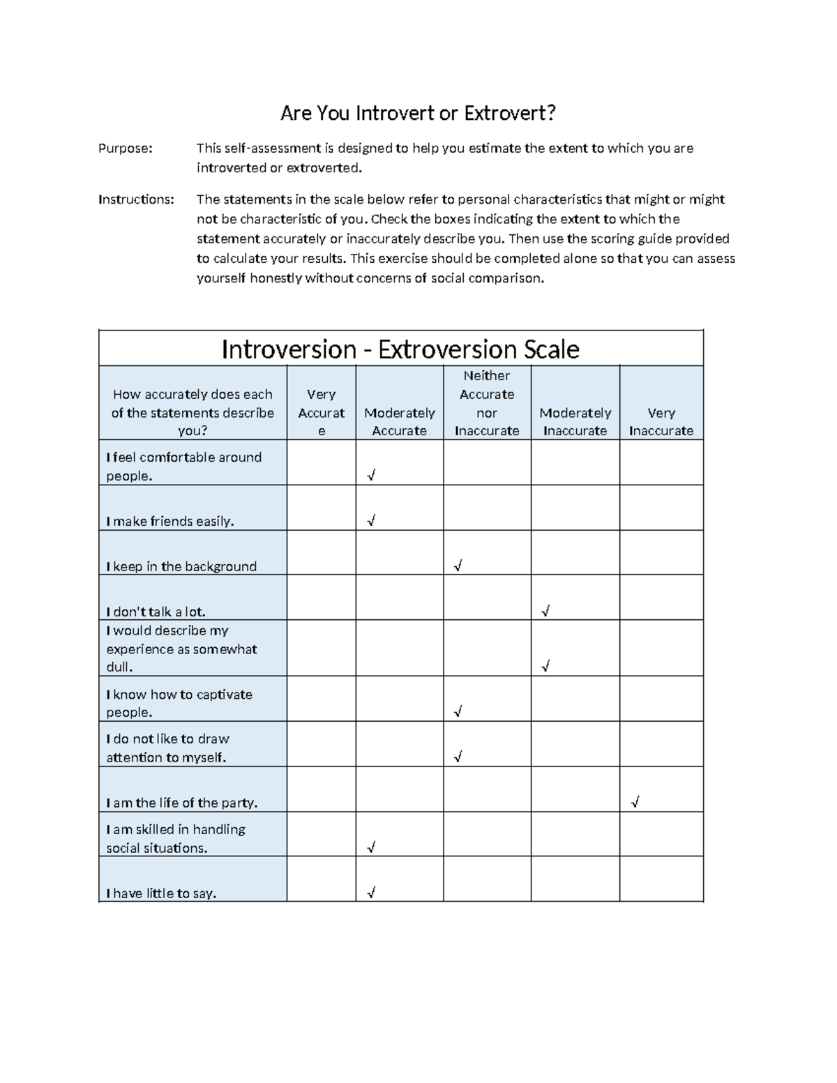 Introvert or Extrovert - Are You Introvert or Extrovert? Purpose: This ...