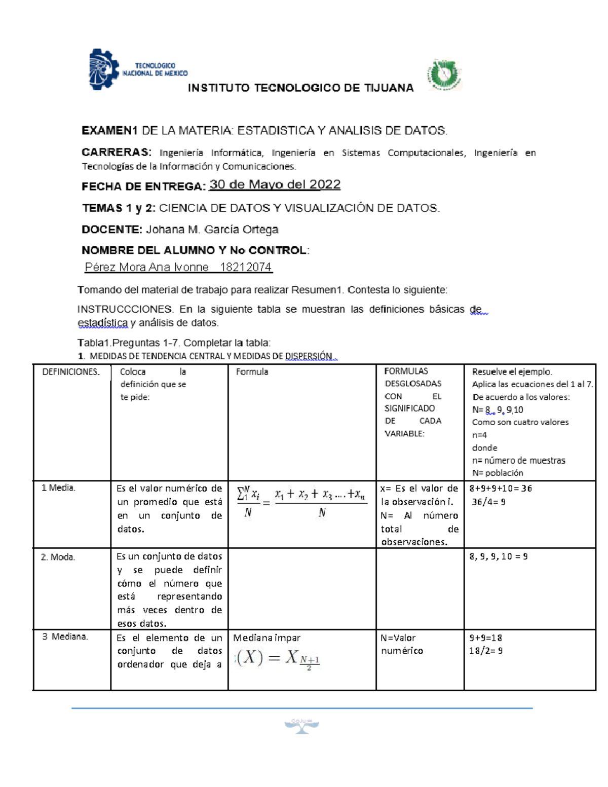 Examen de Estadistica y Analisi de Datos 2da - Pérez Mora Ana Ivonne ...