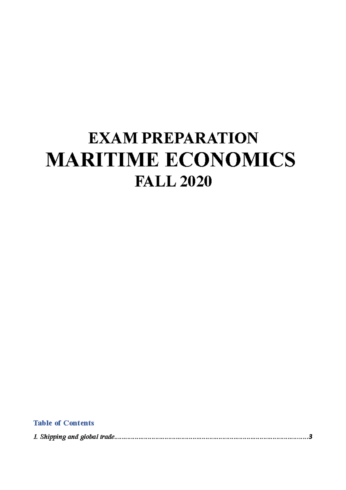 Introduction to Maritime Economics exam notes - CBS - Studocu