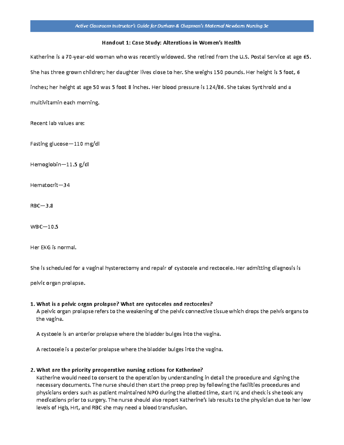 Assignment - Module 10 (Katherine) Case Study - Handout 1: Case Study ...