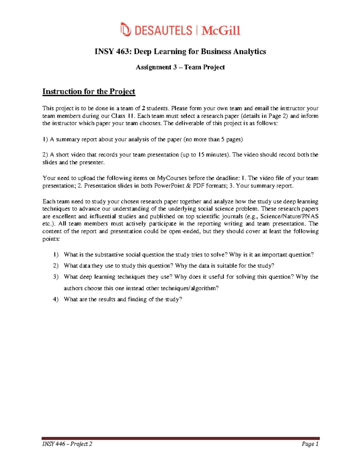 INSY463 - Assignment 3 - INSY 336 - McGill - Studocu