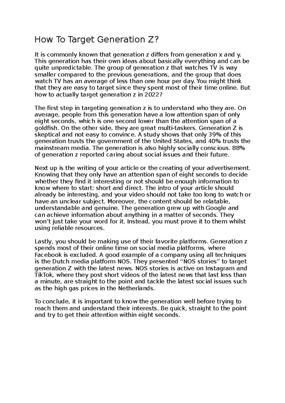 Article 4 be3 - How To Target Generation Z? It is commonly known that ...