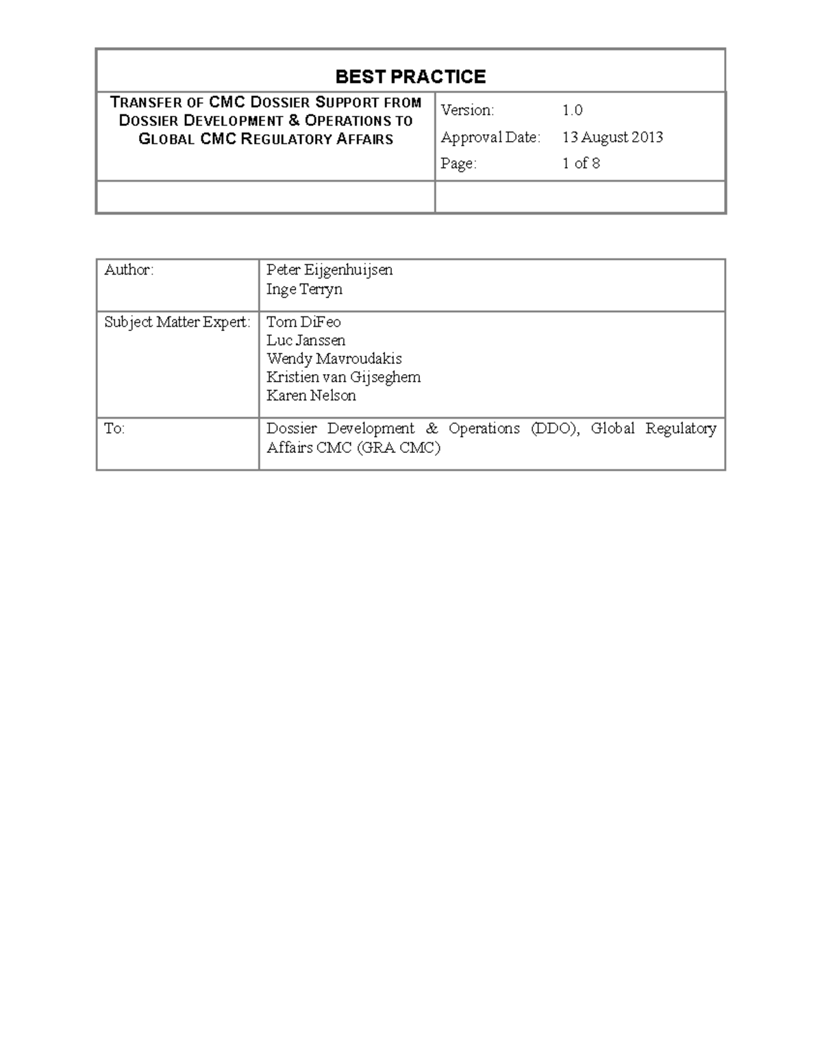 Best-practice-project transfer - BEST PRACTICE TRANSFER OF CMC DOSSIER ...