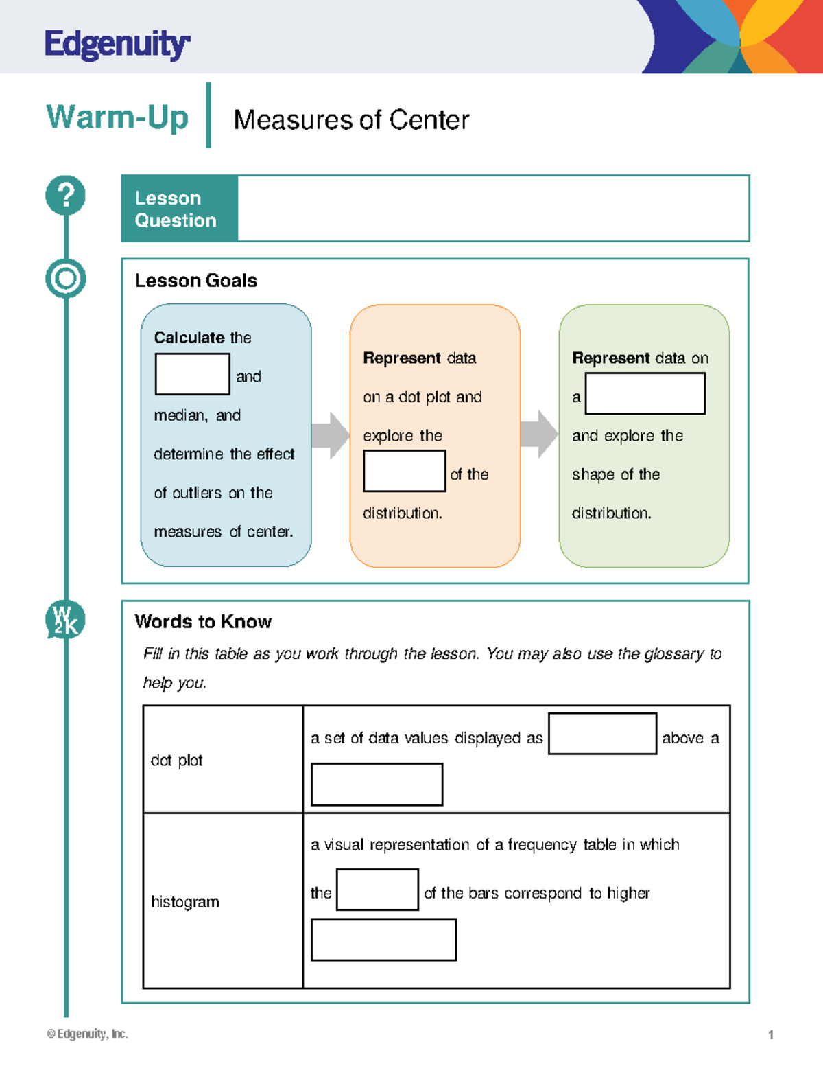 3109 12 04 Measuresof Center GN SE - Lesson Question ? Warm-Up Measures ...