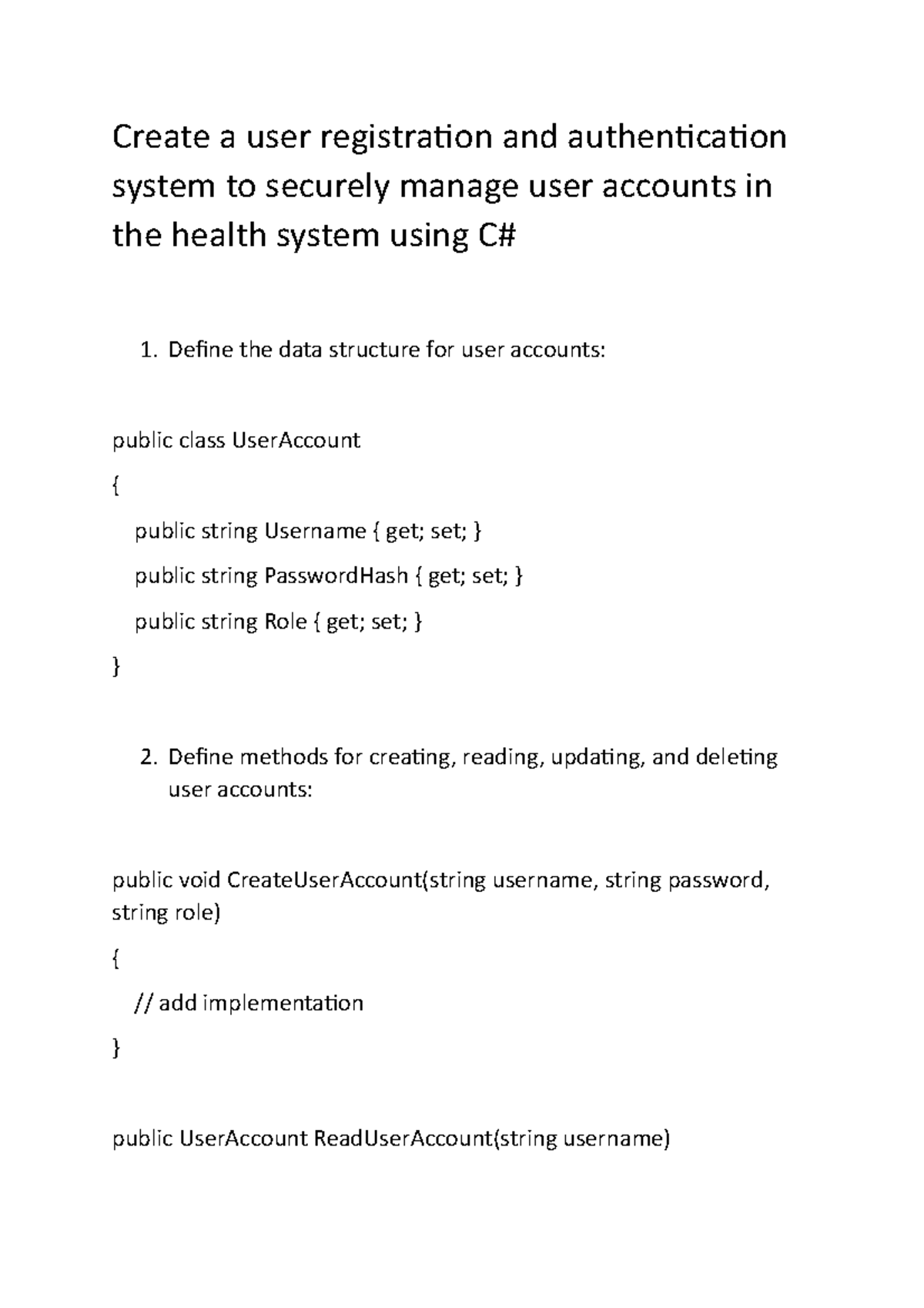 Accounts in the health system using C# - Create a user registration and ...