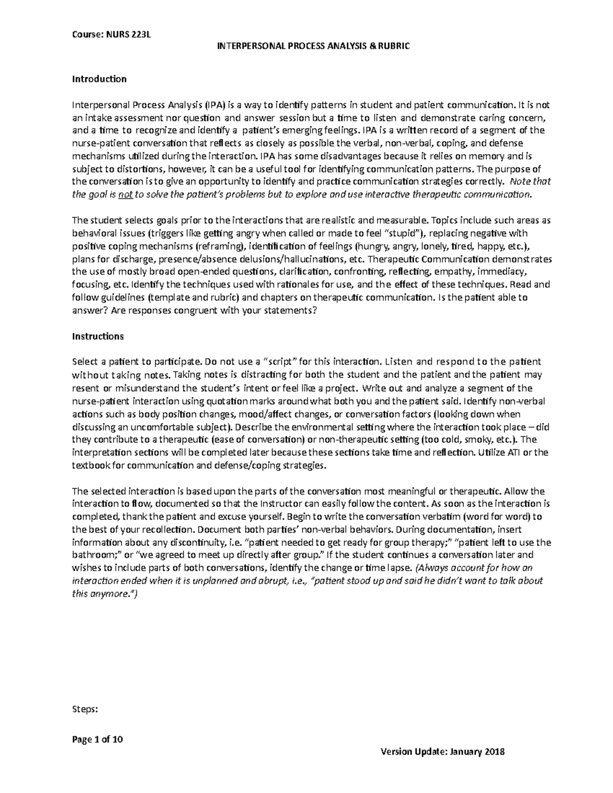 Interpersonal Process Analysis 223L - INTERPERSONAL PROCESS ANALYSIS ...