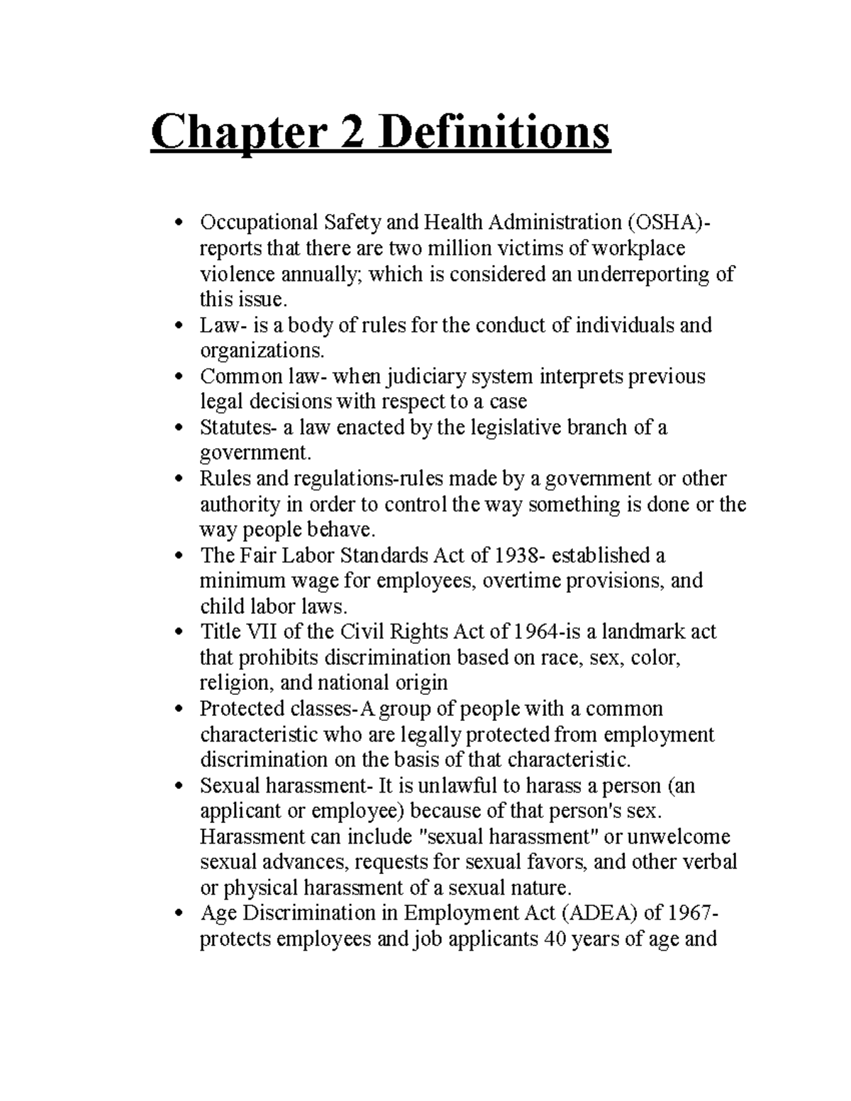 Chapter 2 Definitions - Human Resource Management - Chapter 2 Definitions Occupational Safety ...