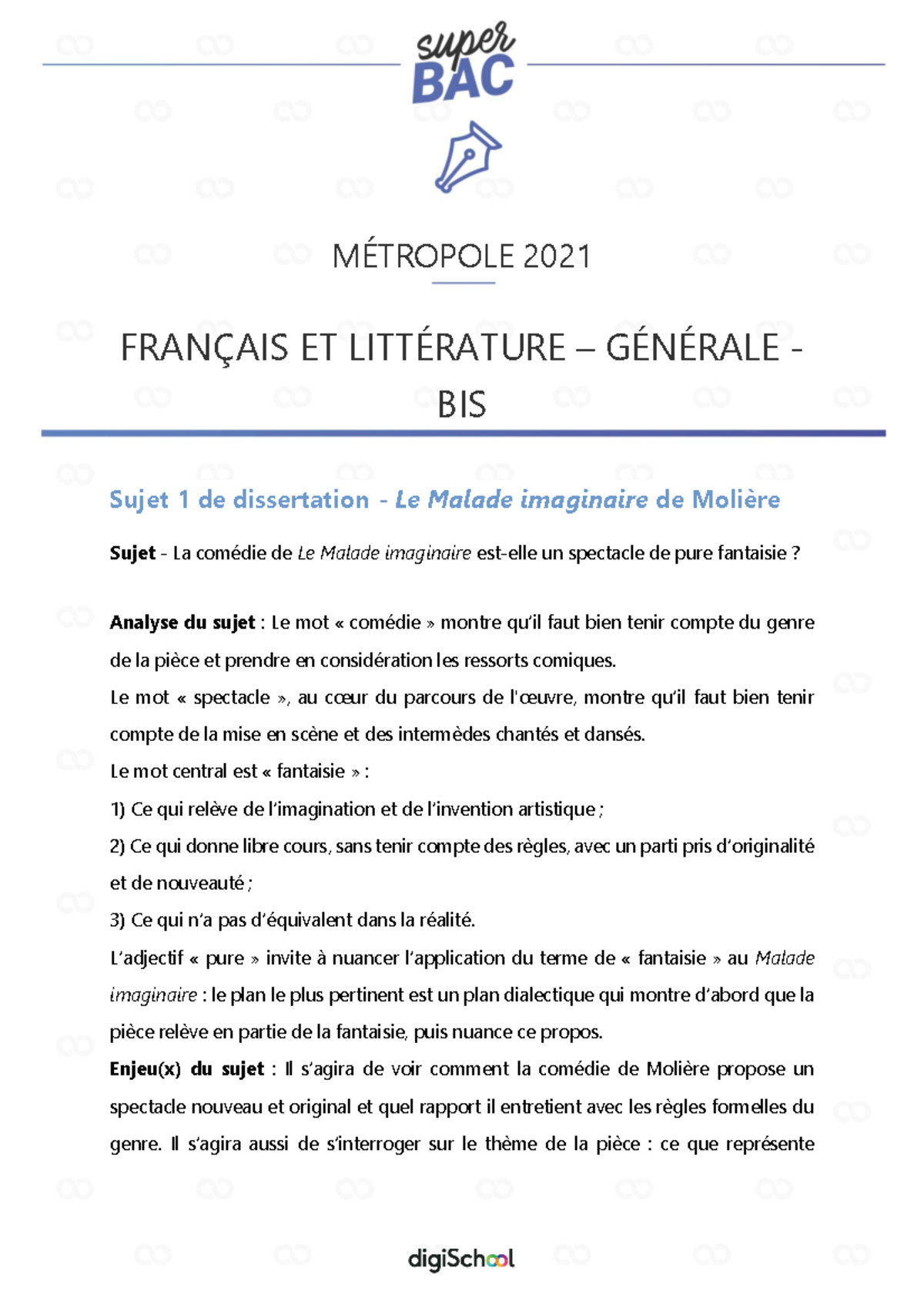 BAC Francais 2021 - Très bon sujet - MÉTROPOLE 20 21 FRANÇAIS ET ...