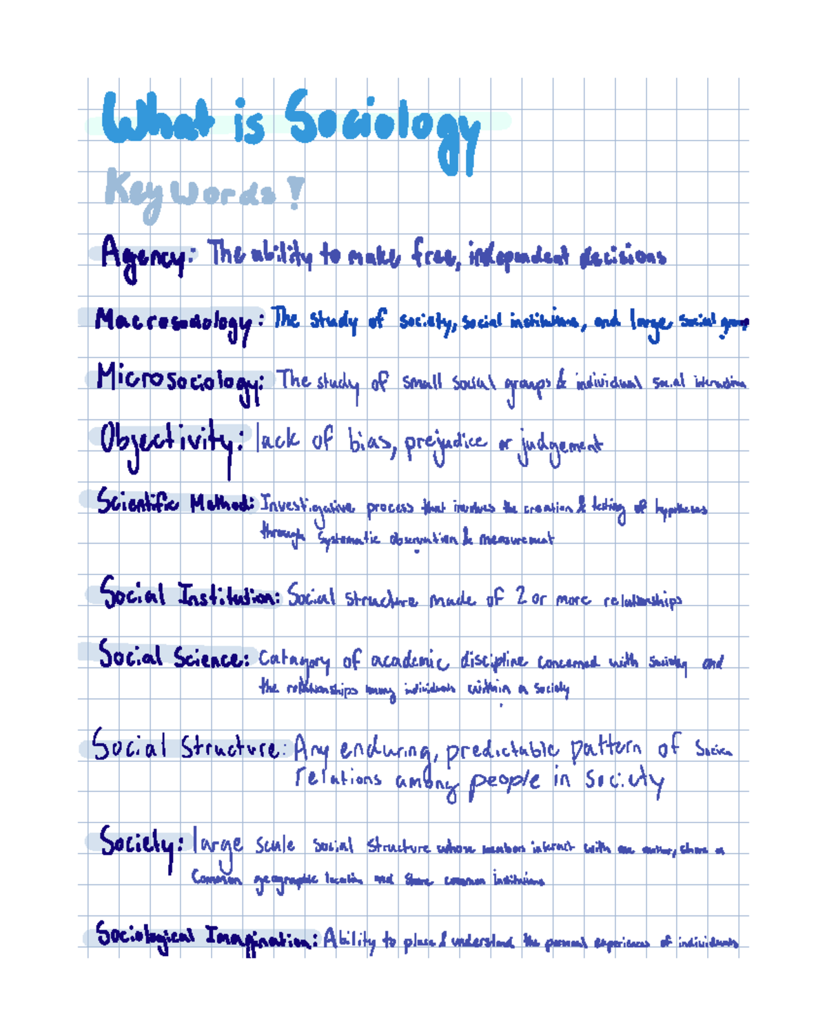 Textbook notes - What is Sociology key words Agency The ability to make ...