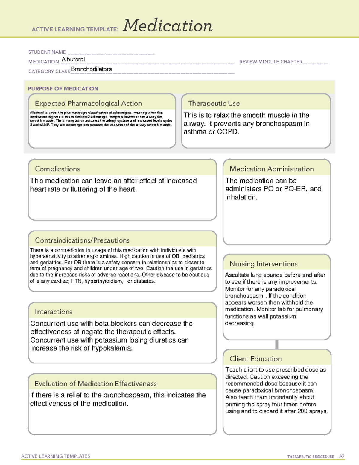 Active Learning Template Albuterolmedication - ACTIVE LEARNING ...