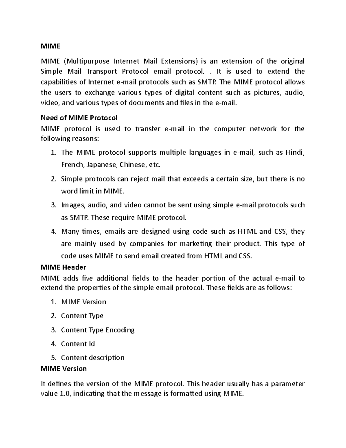 MIME - Explain what is MIME protocol, need of MIME protocol, features ...