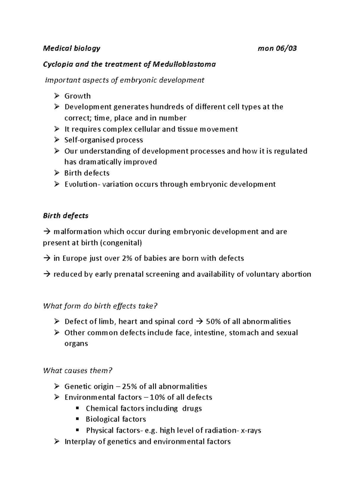 Birth defects - Lecture notes 19-21 - Medical biology mon 06/03 ...